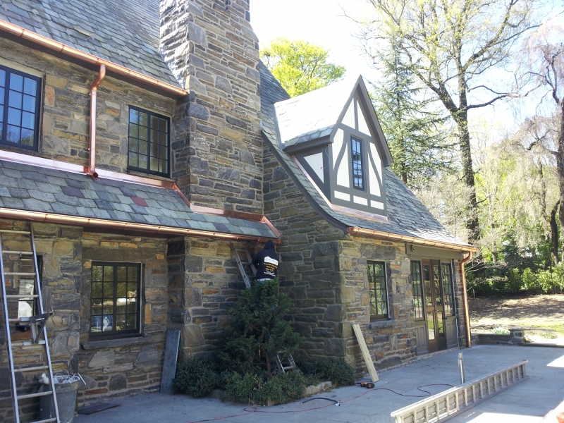 European Style Copper Gutters on Stone House | Hurnik Construction